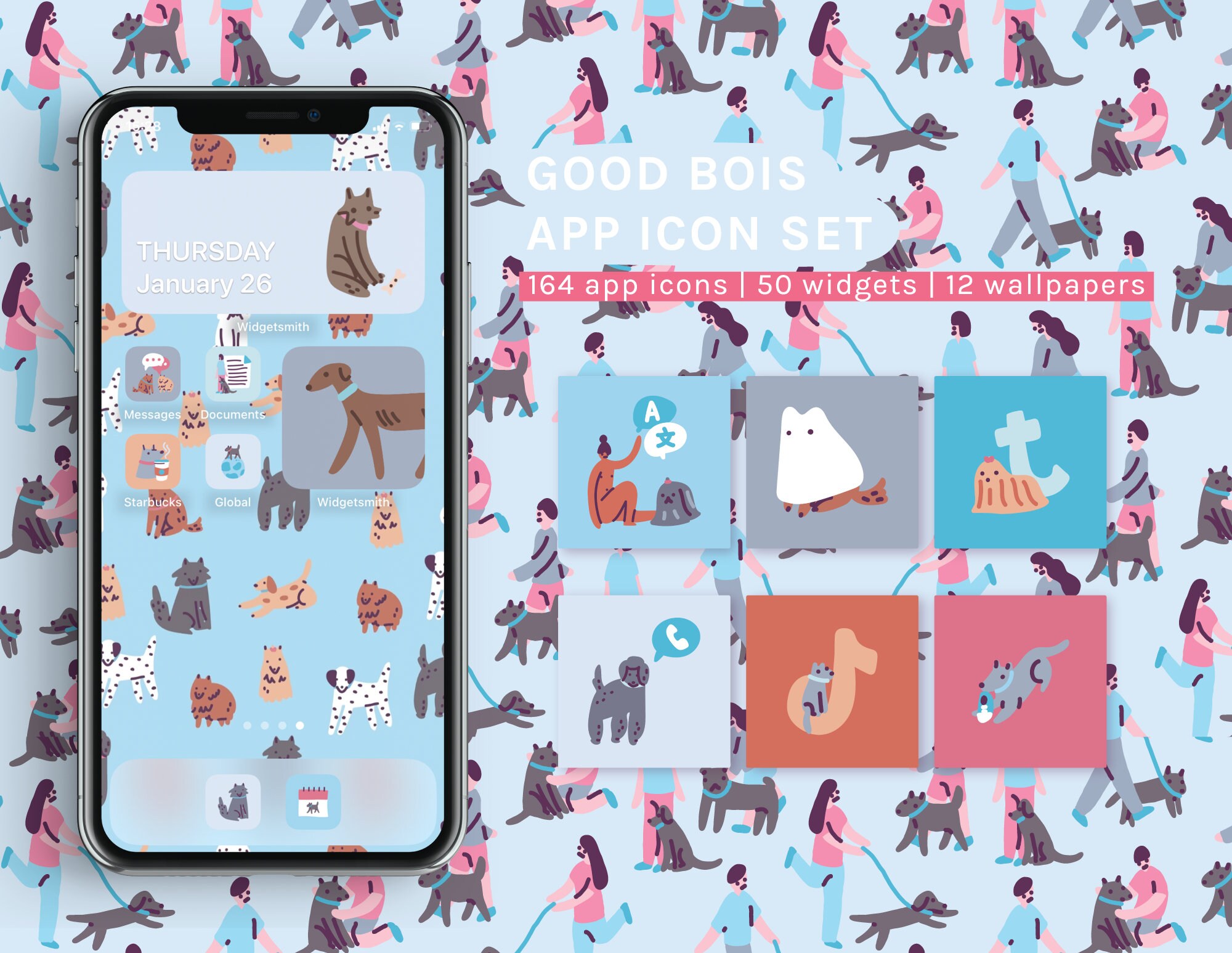 Cute Dogs App Icon Set | Hand-drawn Aesthetic Home Screen for Ios ...