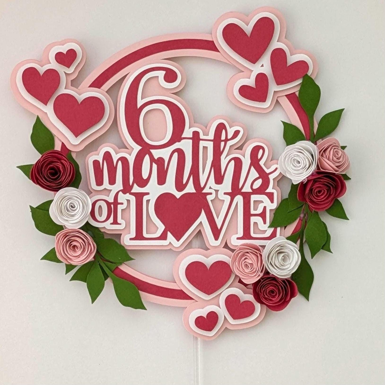 Cake Topper 6 Months of Love, Milestone, 1/2 Birthday, Pink and Red ...