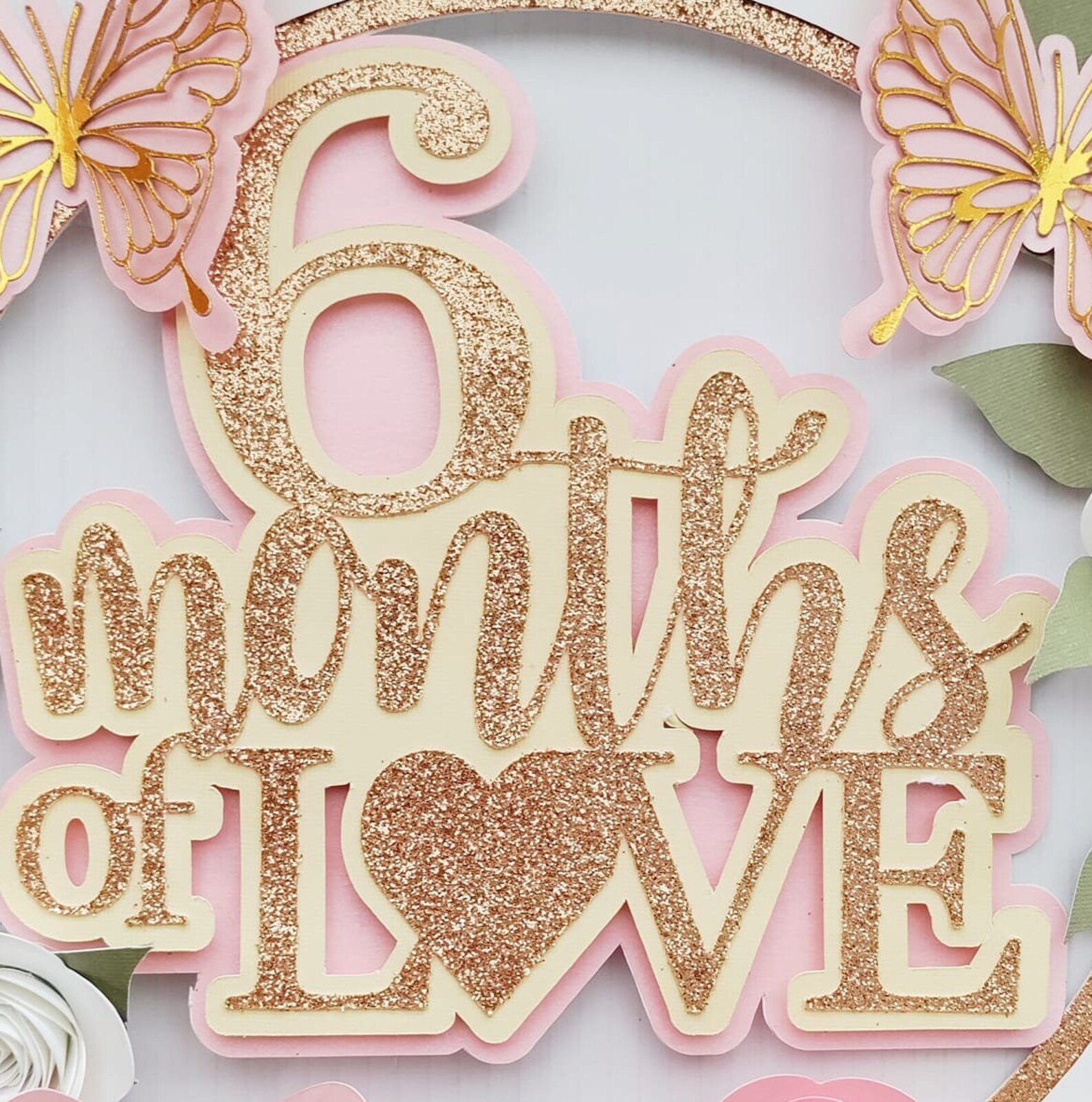 Cake Topper 6 Months of Love, Milestone, 1/2 Birthday, Pink and Red ...