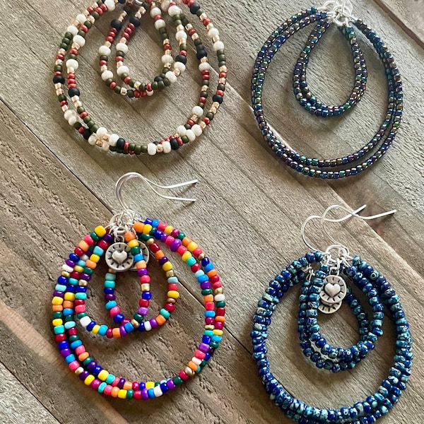 Beaded Hoop Earrings - Etsy