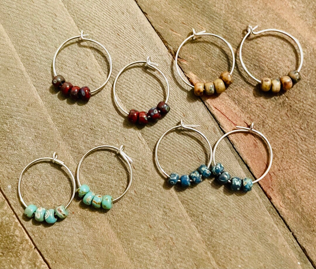 Bundle Set of 4 Picasso Bead Hoop Earrings Dainty Hoop Earrings, Tiny ...