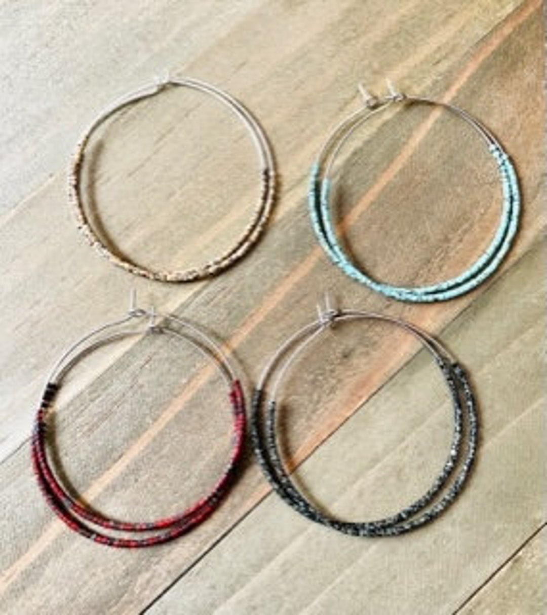 Beaded Hoop Earrings, Fine Seed Bead Hoops, Thin Large Fine Seed Bead ...