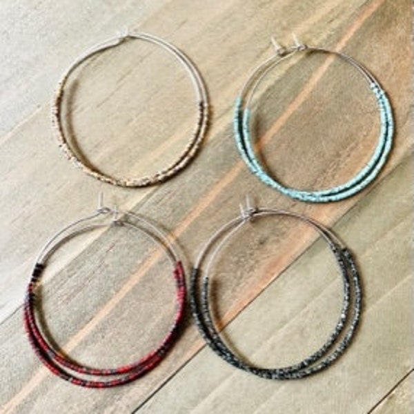 Beaded Hoop Earrings - Etsy