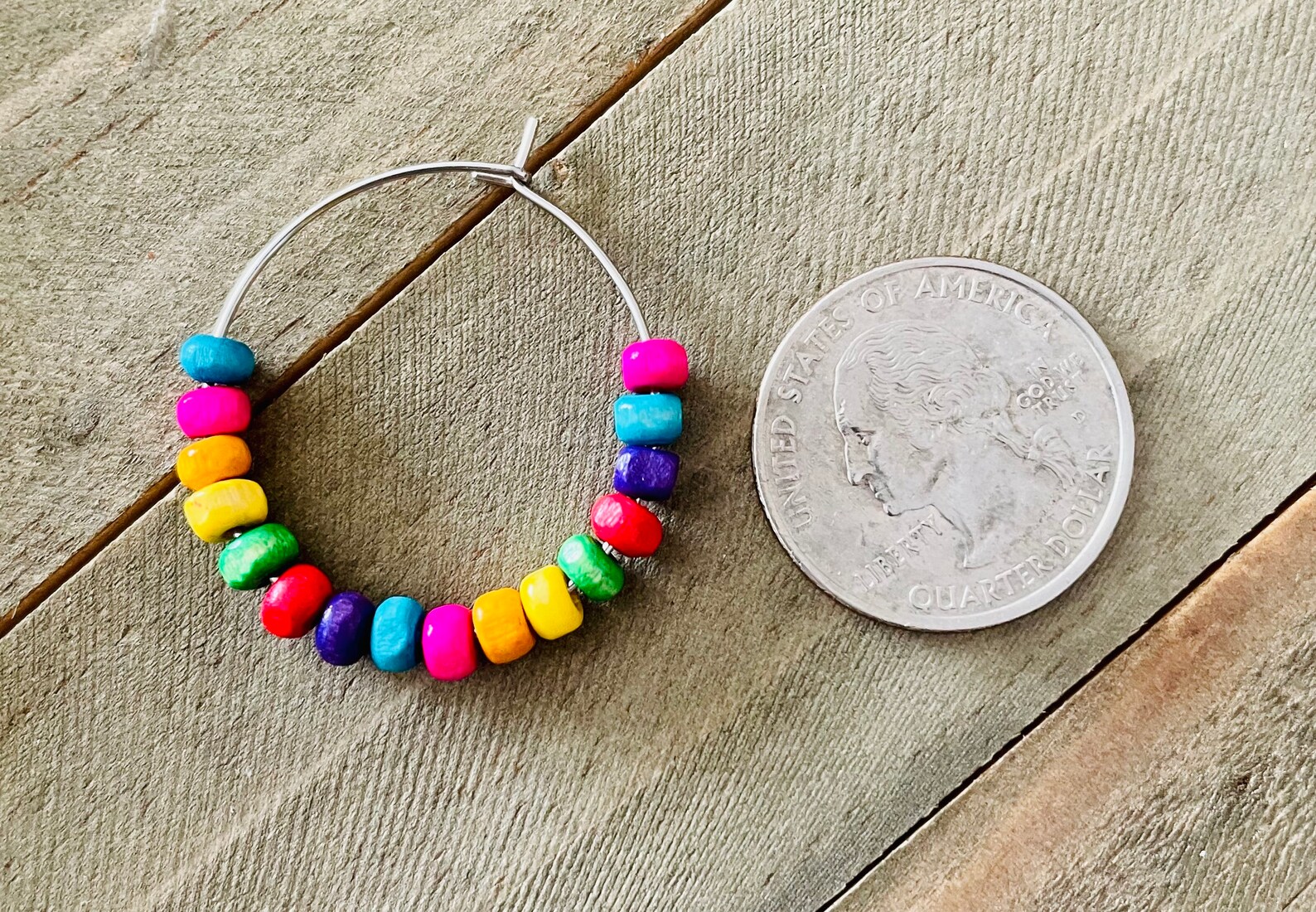 Beaded Hoop Earrings Stainless Steel Wood Bead Hoops - Etsy
