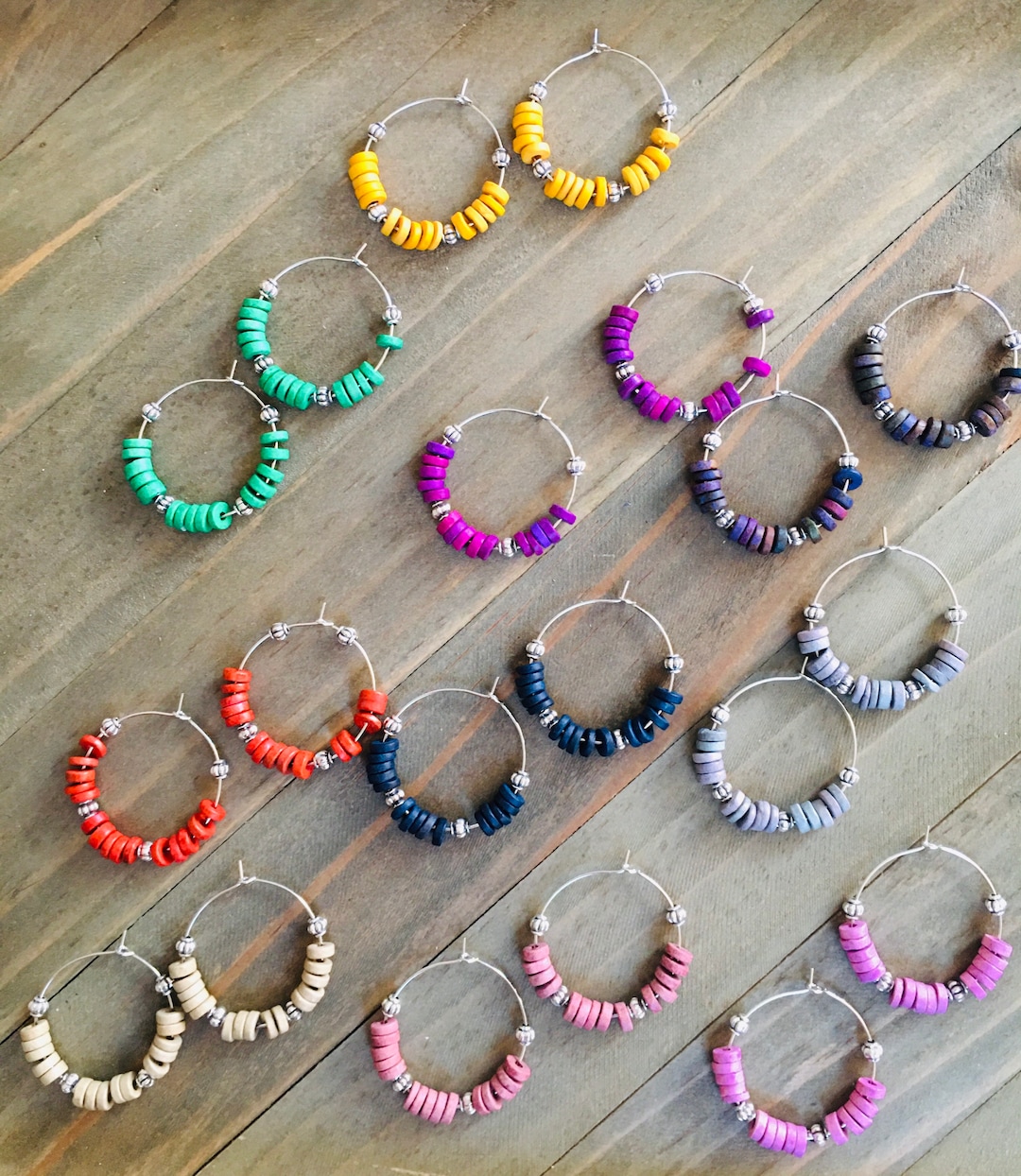 Heishi Bead Hoop Earrings: Silver Plated Bohemian Chic Hoops - Etsy