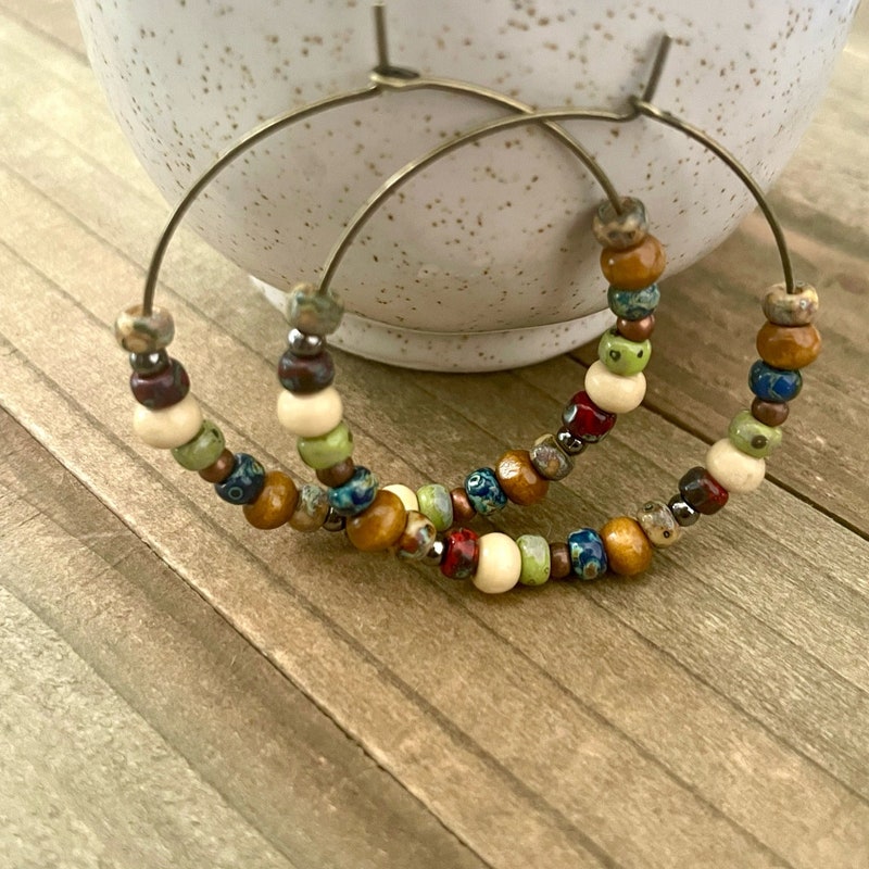 Beaded Hoop Earrings - Etsy