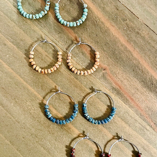Beaded Hoop Earrings - Etsy