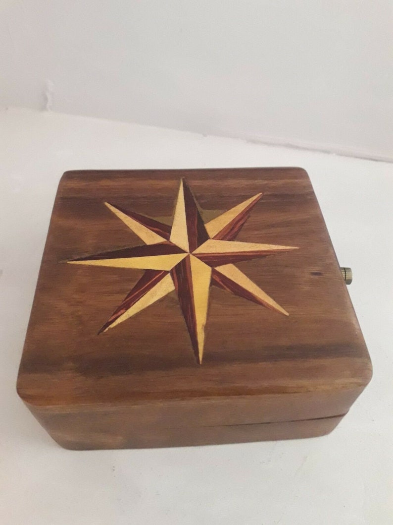 Nautical Brass Compass In Wooden Box Vintage Pocket Desk Etsy