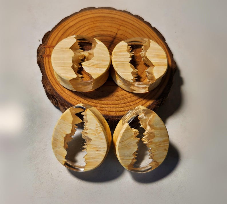 Wood Resin Ear Plugs: Unique PAIR Doubleflare Ear Gauges; 00g (10mm ...