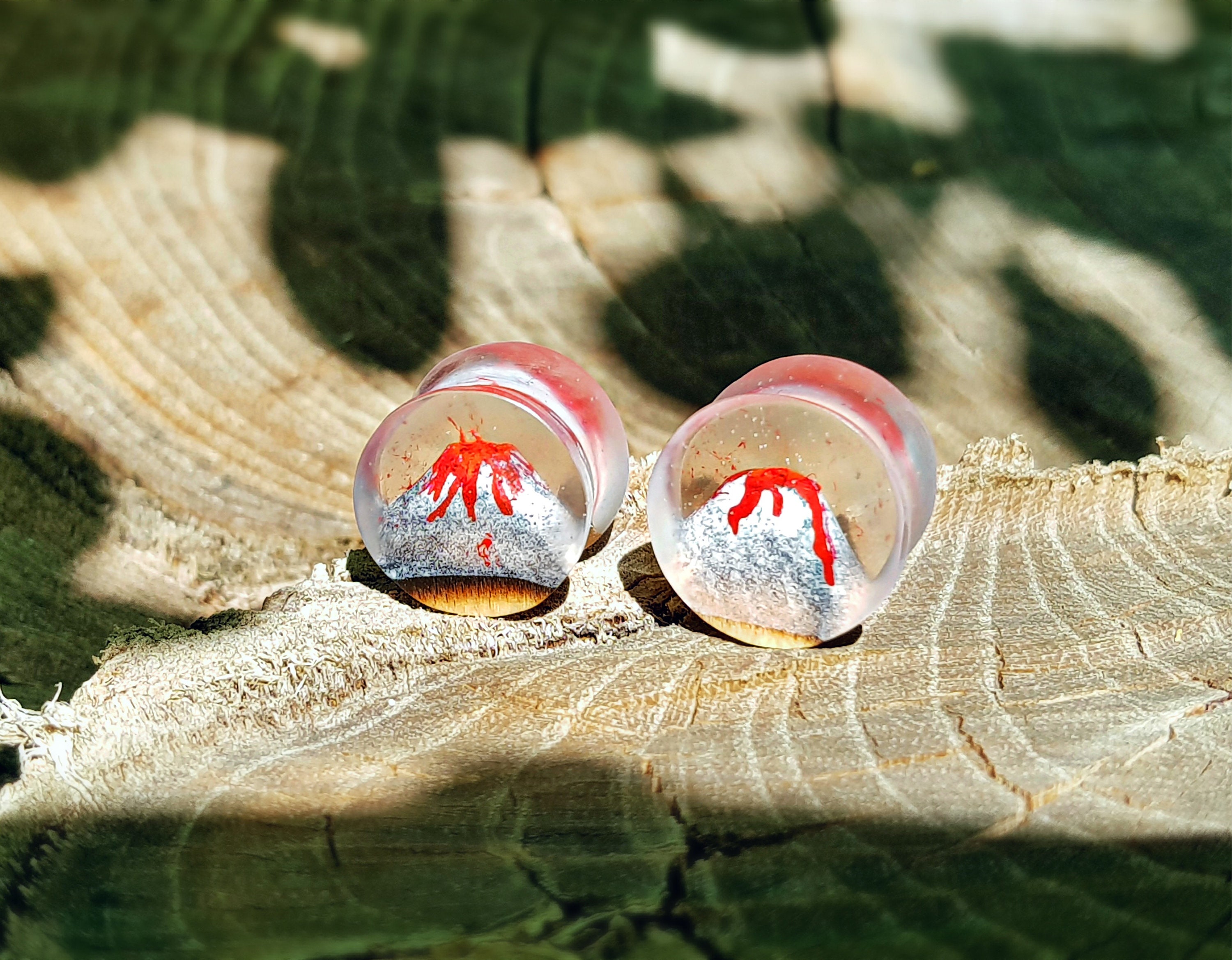 Pair of Resin Volcano Plugs, Wood Plugs, Plugs and Tunnels, Resin Plugs ...