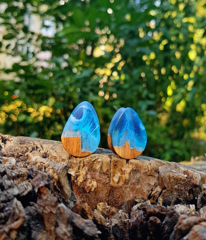 Teardrop Wood Resin Plugs Ocean Plugs Wood Gauges 0g Plugs - Etsy