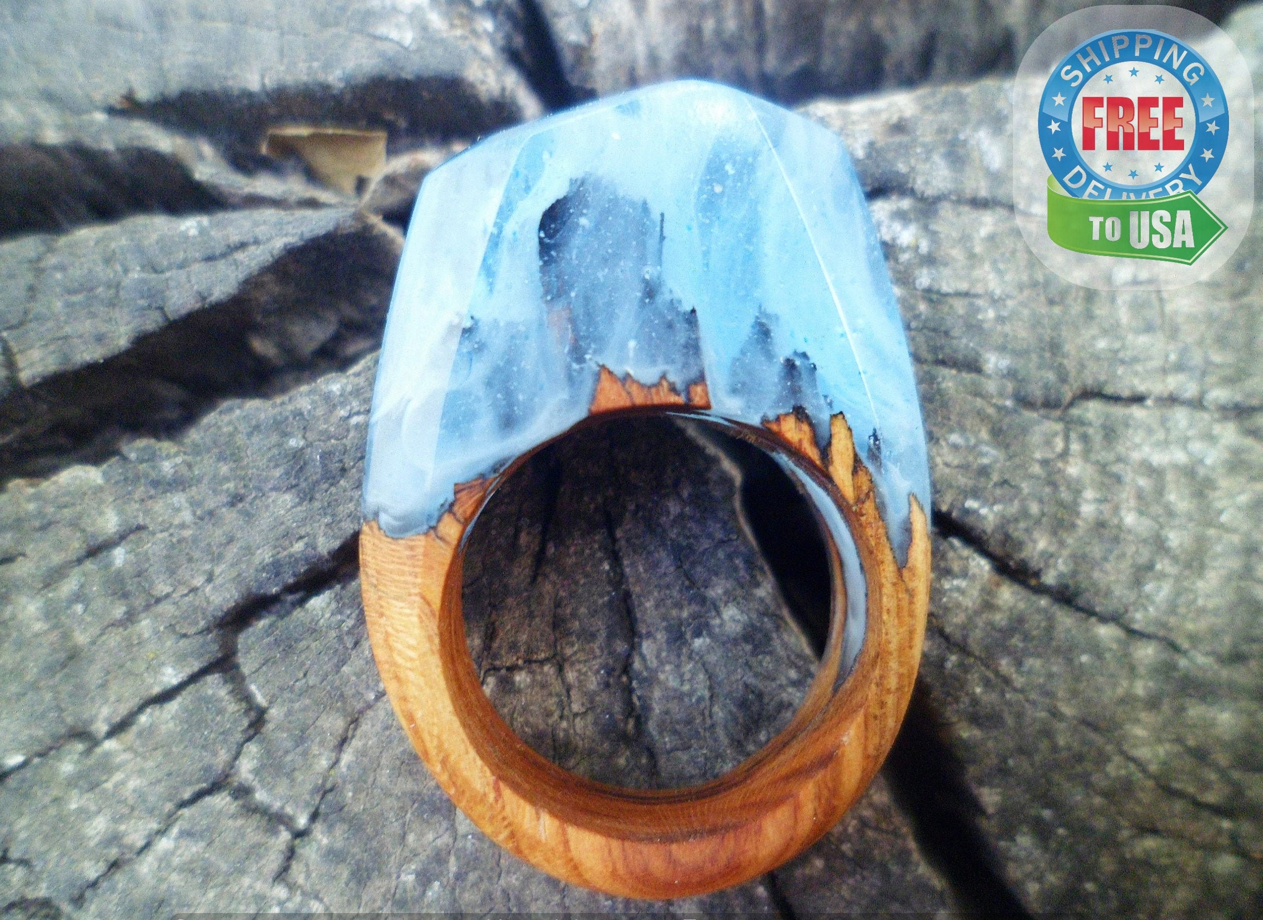 Wood Resin Ring, Ocean Ring, Galaxy Ring, Wave Ring, Mountain Ring ...