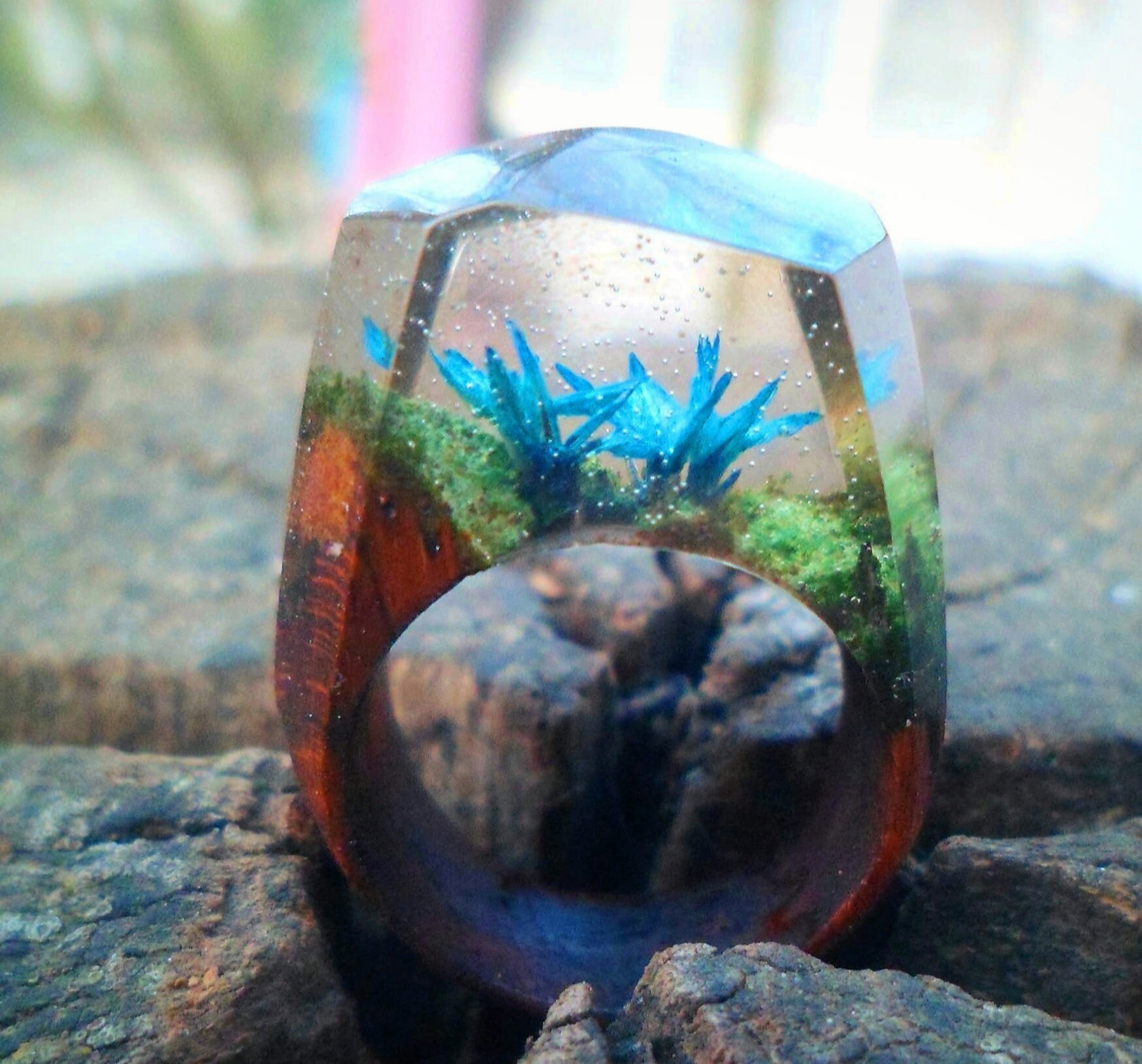 Wood Resin Ring, Ocean Ring, Flower Resin Rings, Nature Ring, Wood ...