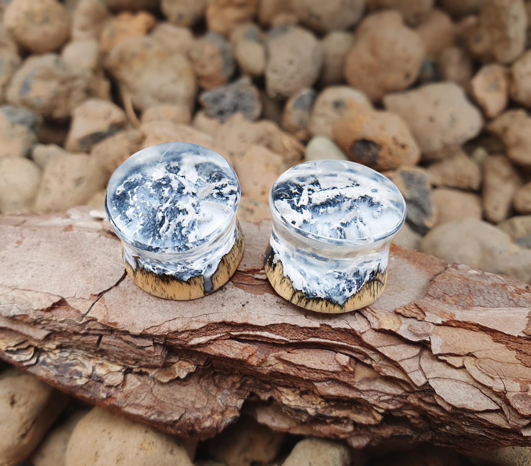 Pair of Mountain Ear Plugs - Wood Gauges - Resin Unique Plugs - Wood ...