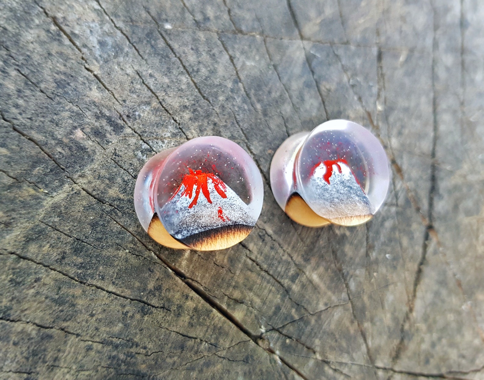 Pair of Resin Volcano Plugs, Wood Plugs, Plugs and Tunnels, Resin Plugs ...