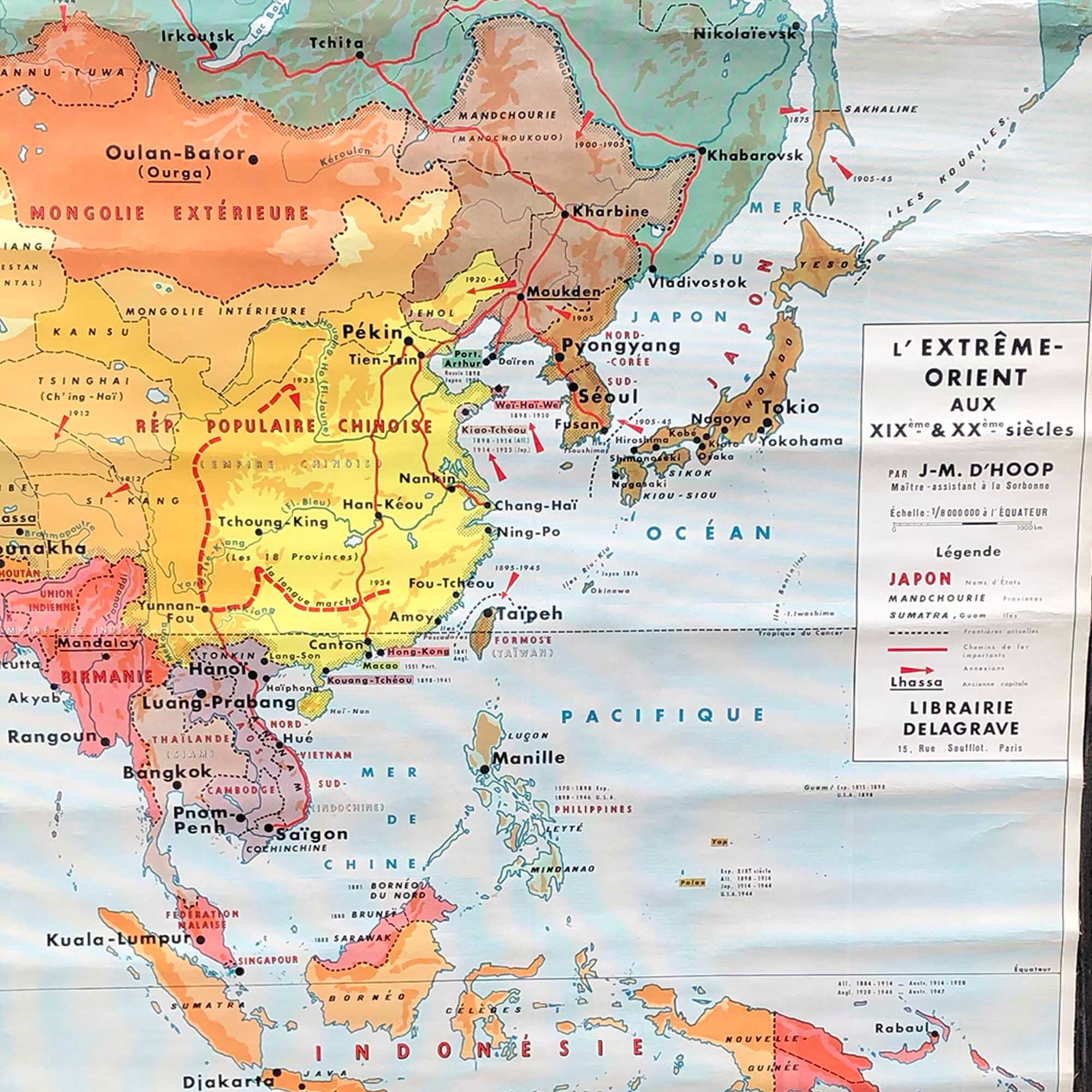 Vintage French Wall Chart Far East Asia // Pull Down Map | Etsy