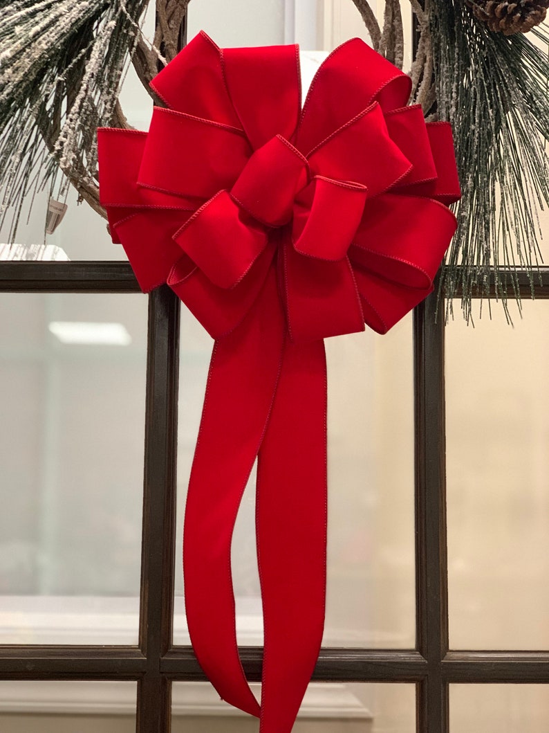 Red Velvet Bow Outdoor And Indoor Bow Christmas Bow Mailbox Etsy