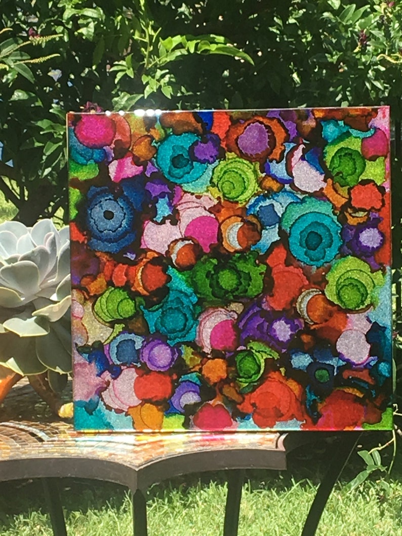 Unique Multicolored Sparkle Alcohol Ink Spring Bouquet Artwork on ...