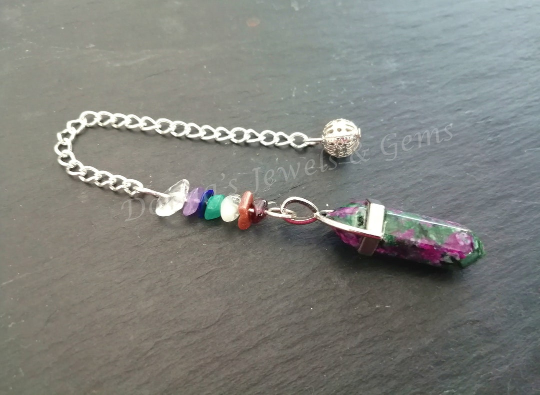 Ruby Zoisite Pendulum Point Dowsing Crystal Divination Tool Chakra Reiki Healing Wellness Gift ...