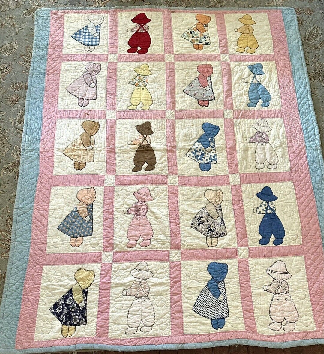 Vintage Homemade Quilt Appliquéd Dutch Boy & Dutch Girls 81x 67 ...