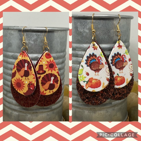 Thanksgiving Leather Earrings Pilgrim Earrings Turkey Earrings Pumpkin Earrings Fall Earrings Glitter Earrings Etsy