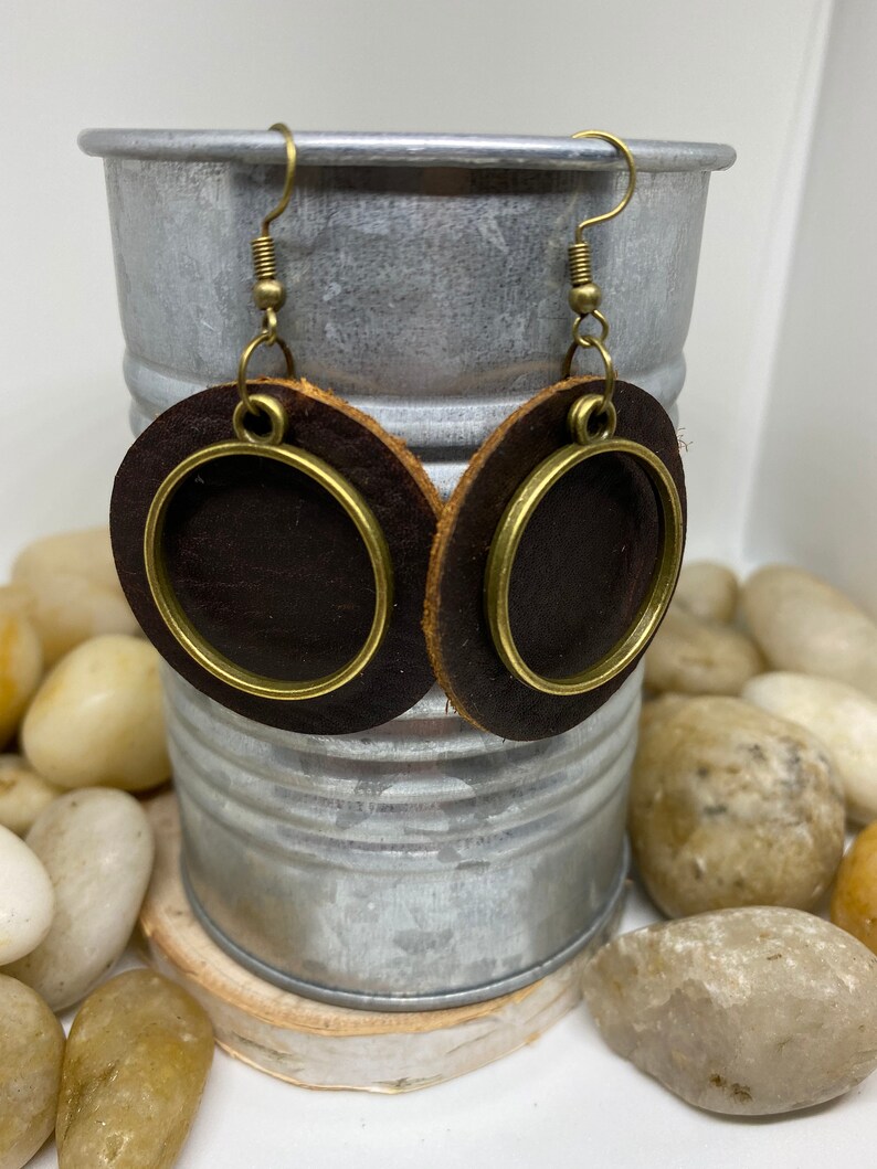Genuine Leather Shape Circle Teardrop Metal Charm Earrings - Etsy