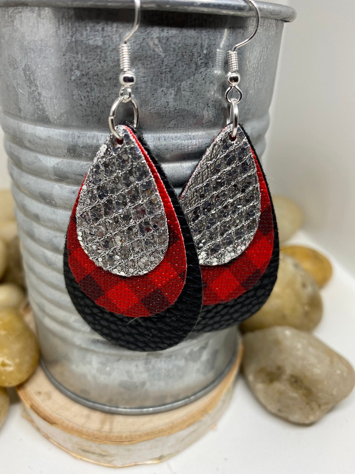 Buffalo Plaid Leather Earrings Plaid Earrings Glitter - Etsy