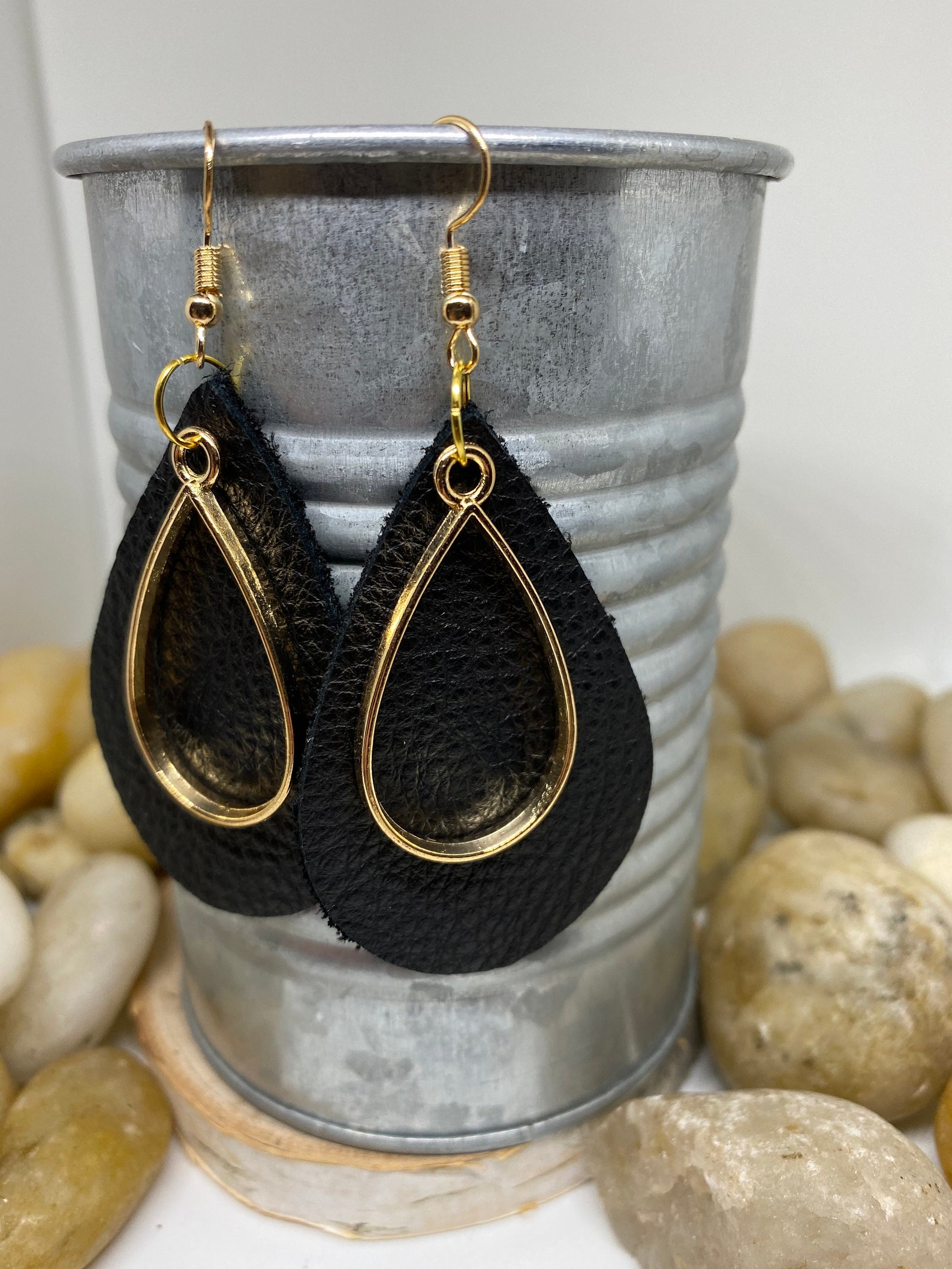 Genuine Leather Shape Circle Teardrop Metal Charm Earrings - Etsy