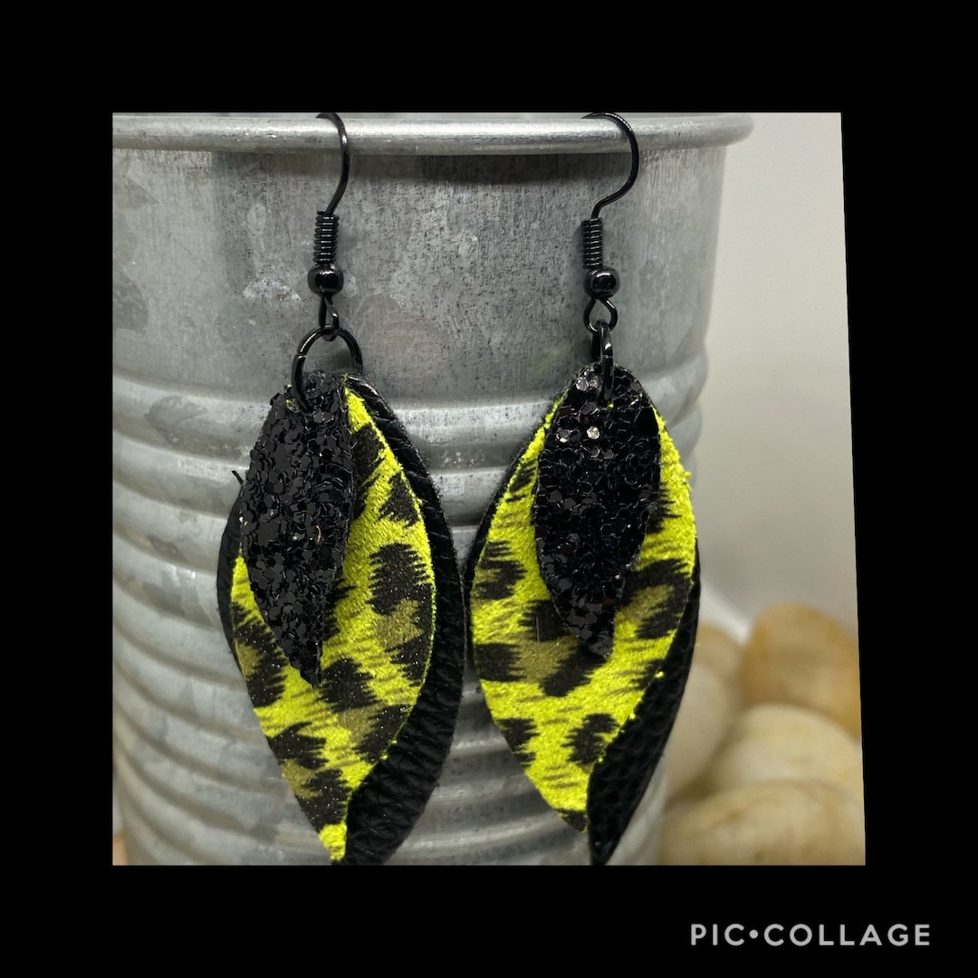 Leopard Earrings, Cheetah Earrings, Neon Yellow Earrings, Lime Green ...