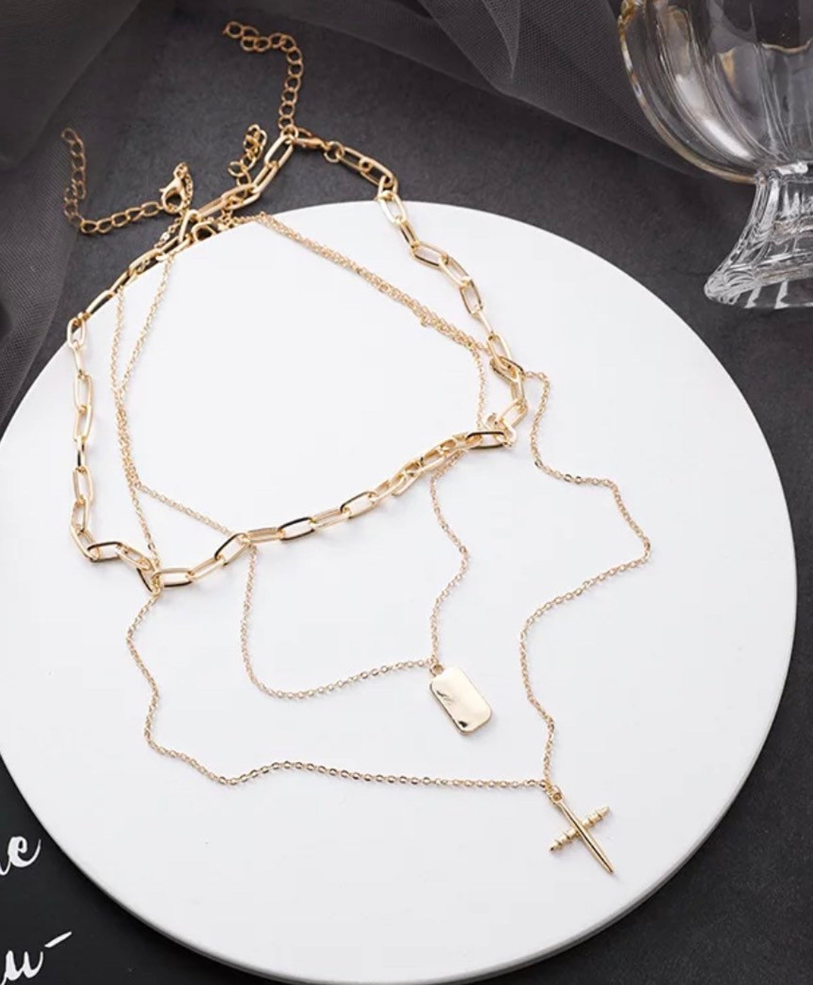 Layered Cross Necklace Gold Cross Necklace Multi Layer Cross - Etsy