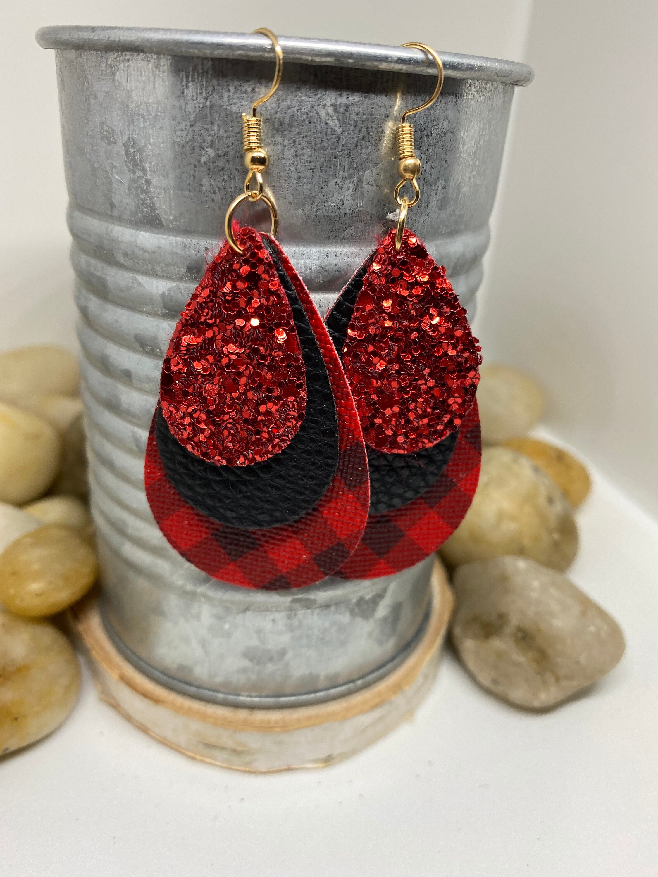 Buffalo Plaid Leather Earrings, Plaid Earrings, Glitter Earrings ...