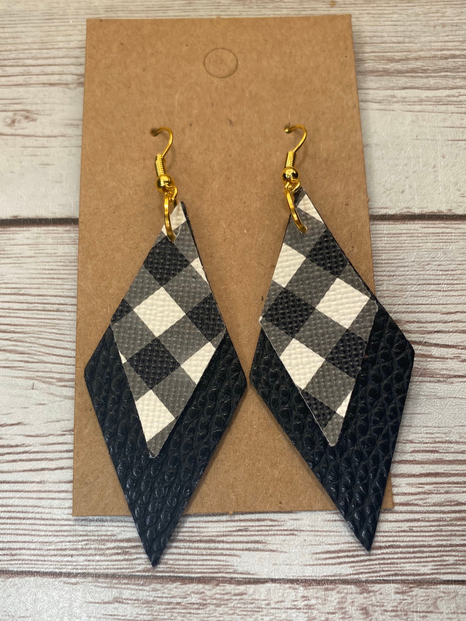 Plaid Leather Earrings Buffalo Plaid Earrings White Black - Etsy