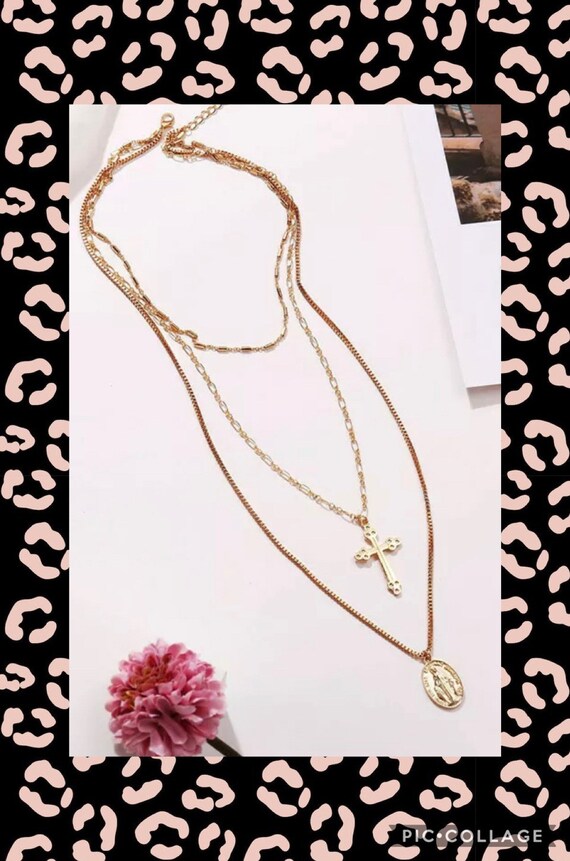 Layered Cross Necklace Multi Layer Necklace Cross Necklace - Etsy