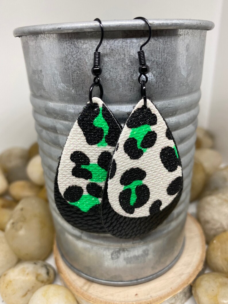 Leopard Earrings, Cheetah Earrings, Neon Leopard Earrings, Leather ...