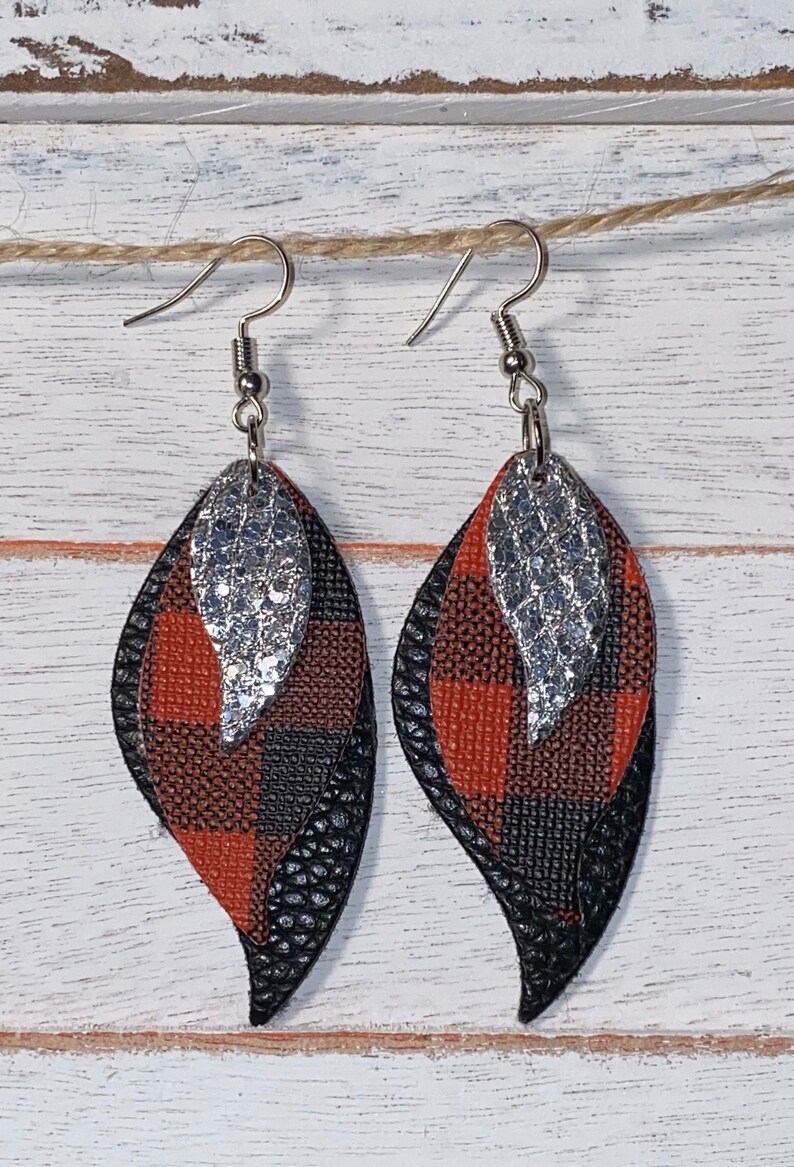 Christmas Plaid Earrings Plaid Leather Earrings Leopard - Etsy