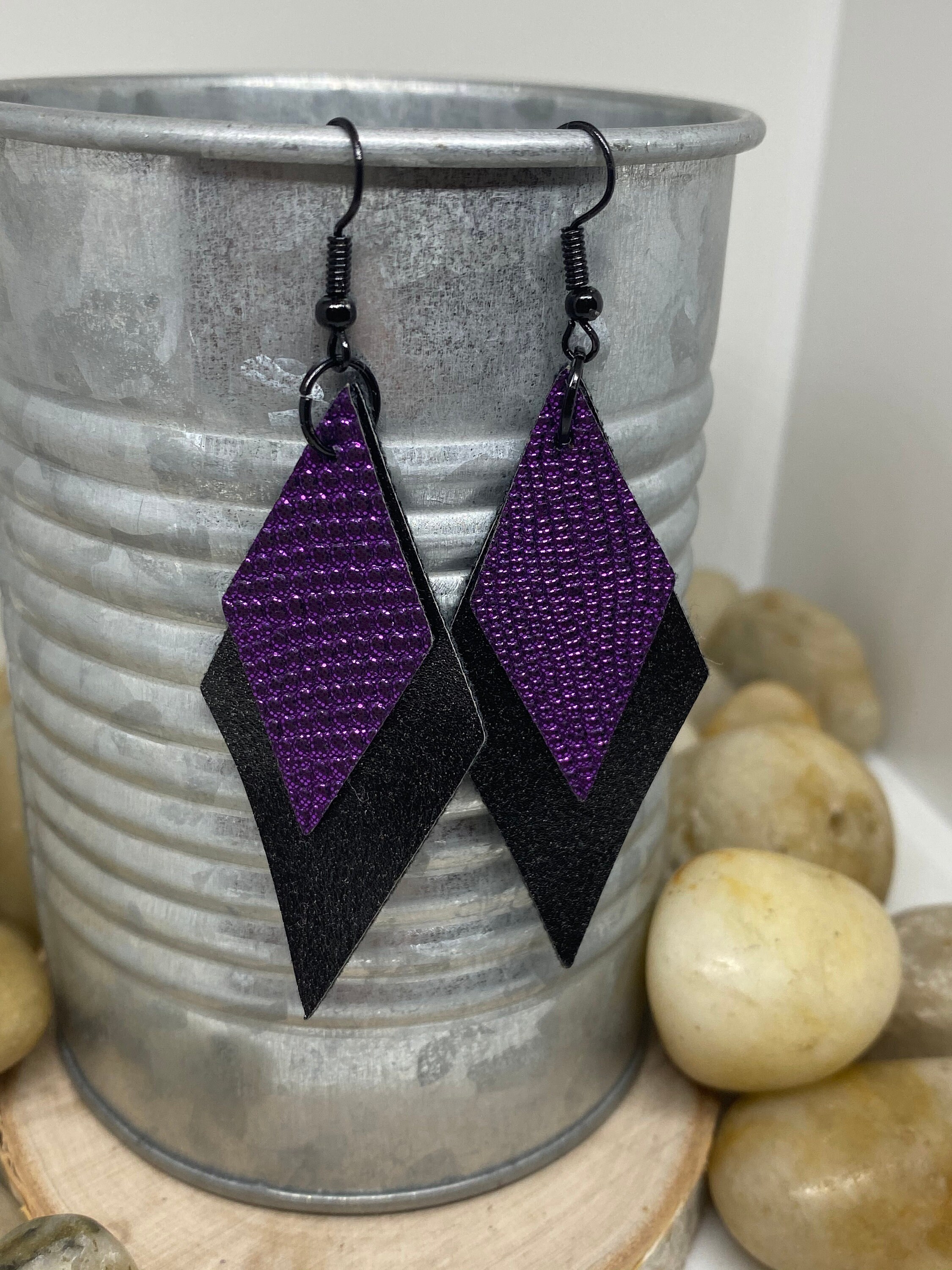 Leather Earrings, Plaid Leather Earrings, Diamond Shape Leather ...