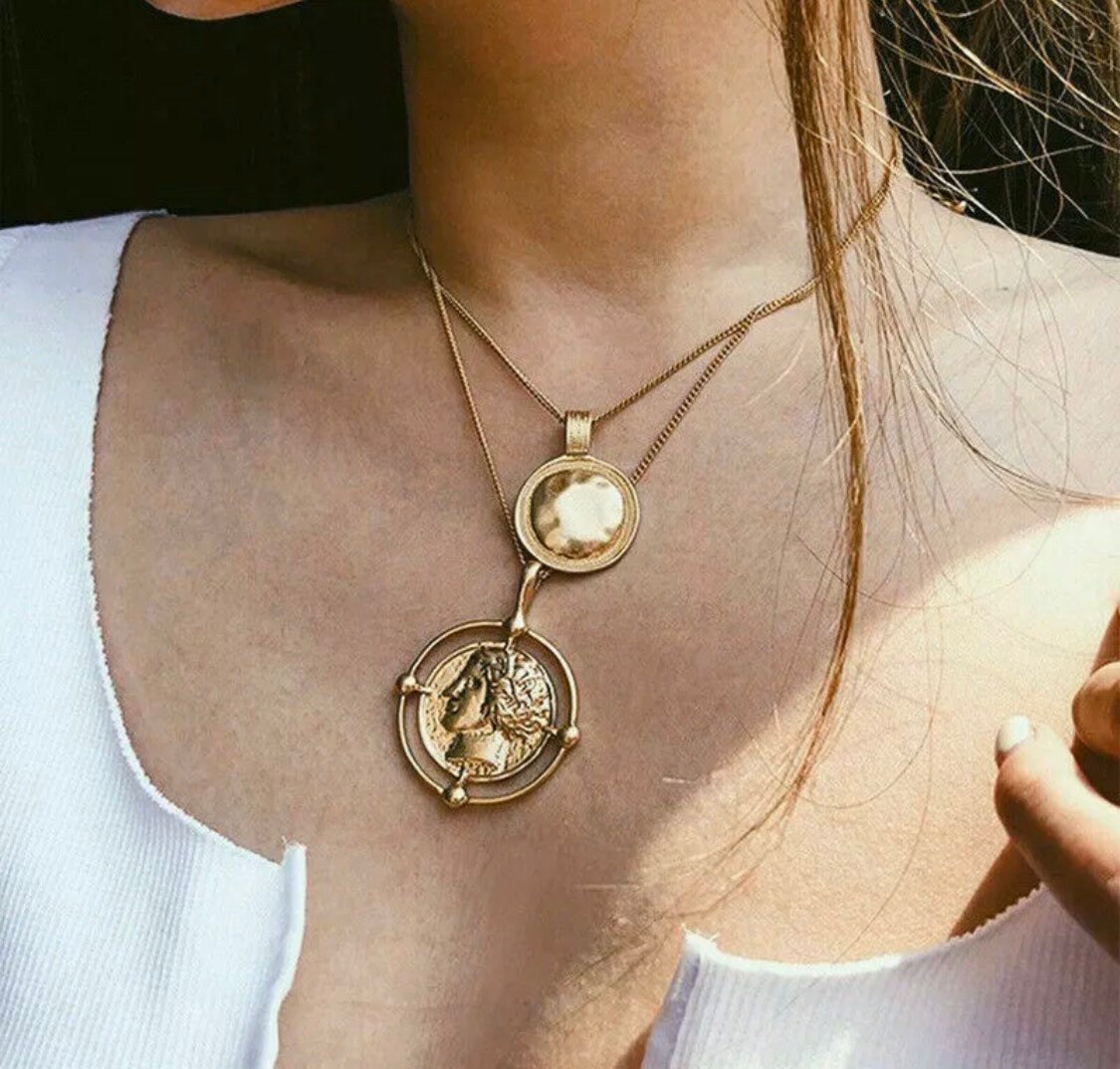 Gold Coin Necklace Medallion Necklace Layered Coin Necklace | Etsy