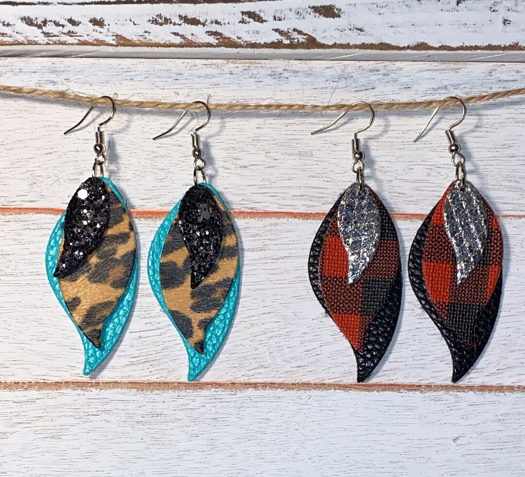 Christmas Plaid Earrings, Plaid Leather Earrings, Leopard Earrings ...