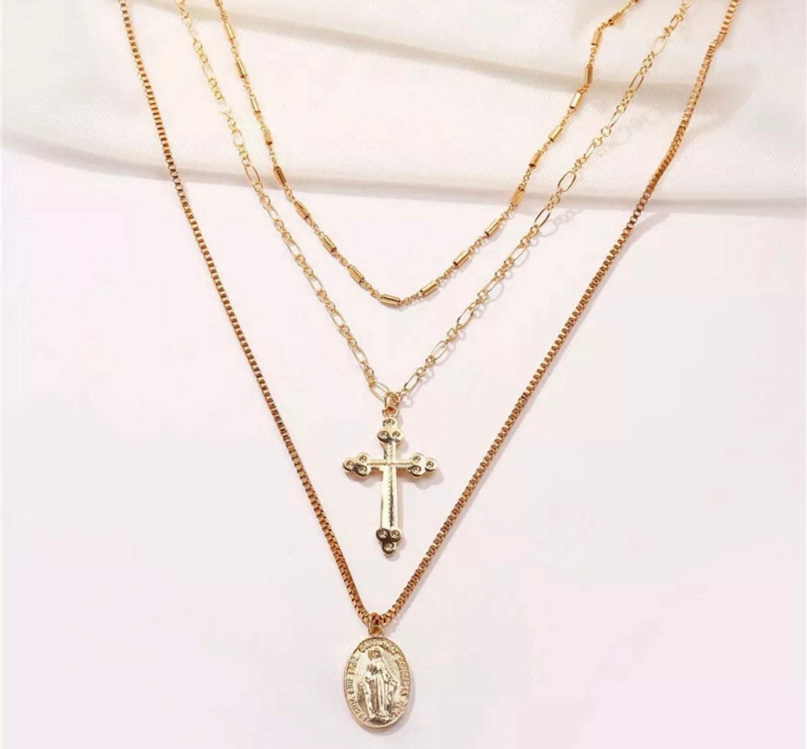 Layered Cross Necklace Multi Layer Necklace Cross Necklace - Etsy