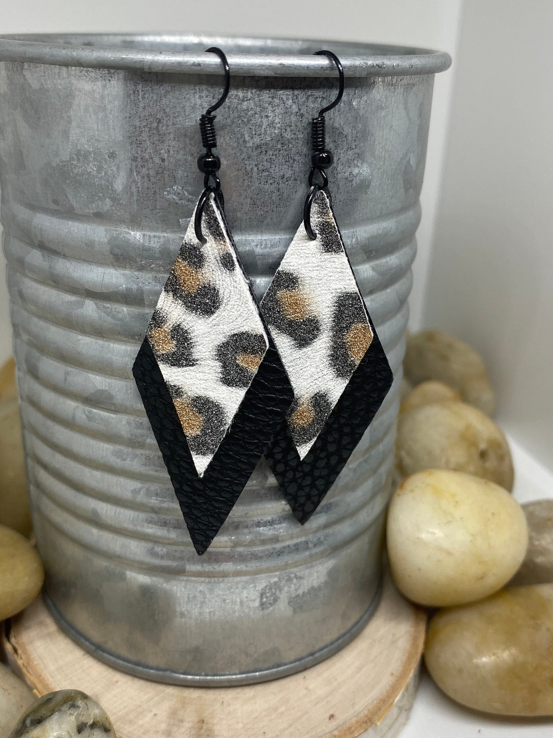 Leather Earrings Plaid Leather Earrings Diamond Shape - Etsy