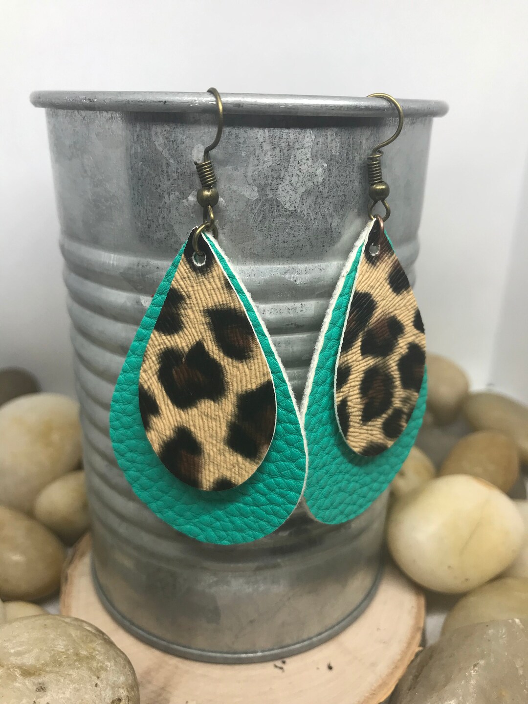 Leopard Earrings, Cheetah Earrings, Double Layer Faux Leather Teardrop ...
