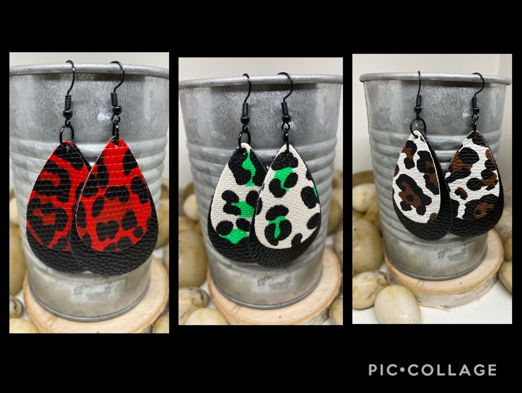 Leopard Earrings, Cheetah Earrings, Neon Leopard Earrings, Leather ...