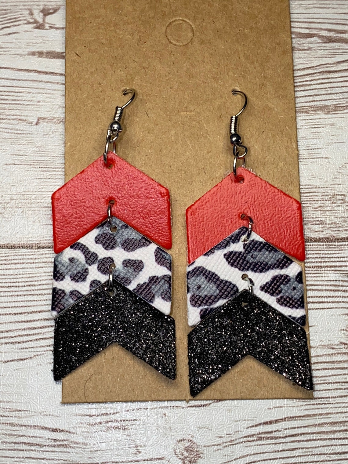 Layered Leather Earrings Triple Layer Leather Arrow Chevron - Etsy