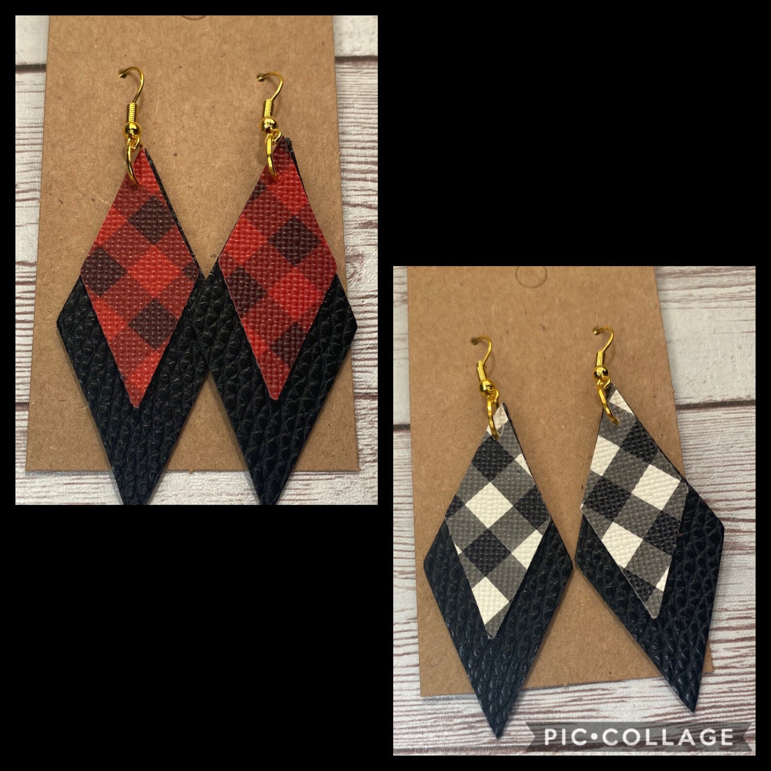 Plaid Leather Earrings Buffalo Plaid Earrings White Black - Etsy