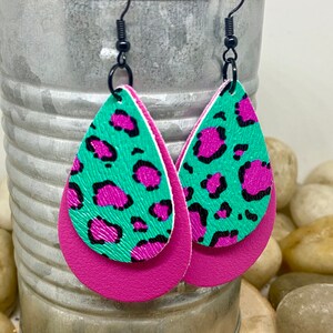 Leopard Leather Earrings, Neon Leopard Earrings, Glitter Leopard ...