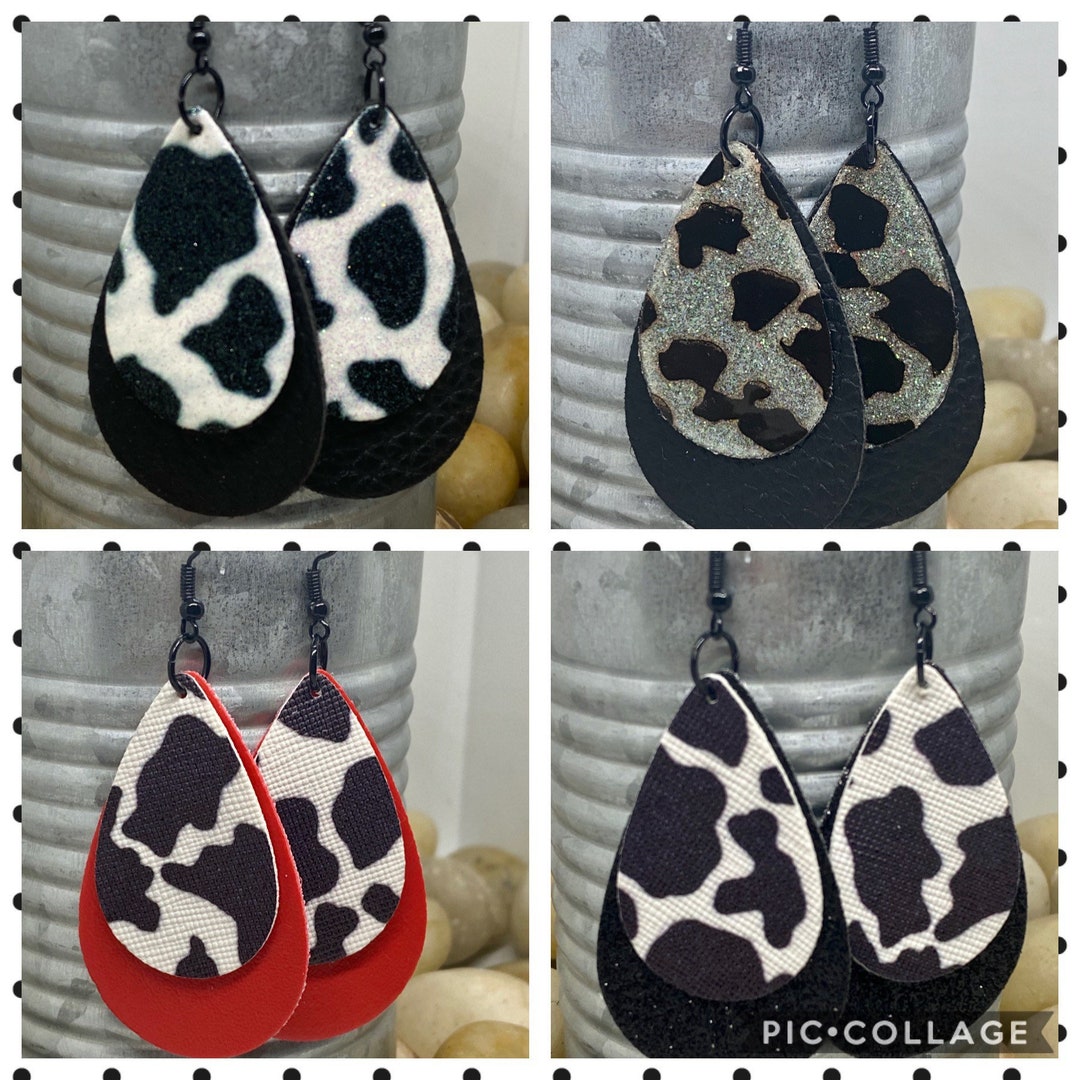 Cow Print Leather Earrings, Glitter Earrings, Cow Earrings, Western ...