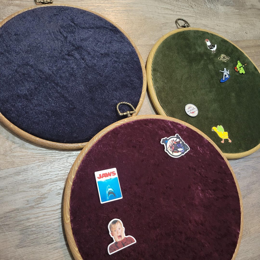 Large Round Pin Board Hoop With Assorted Fabric. Unique Enamel Pin ...