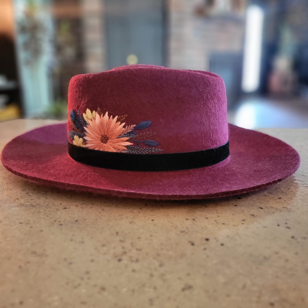 Hand Embroidered Felt Hat, Floral Spray, Beautiful Unique Item - Etsy