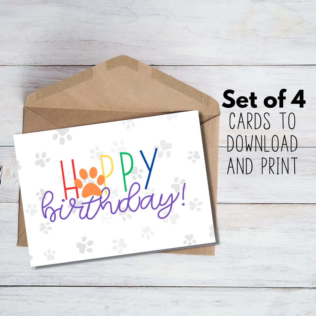 Printable Happy Birthday Card, Dog Lover Birthday Card Set, Print From ...