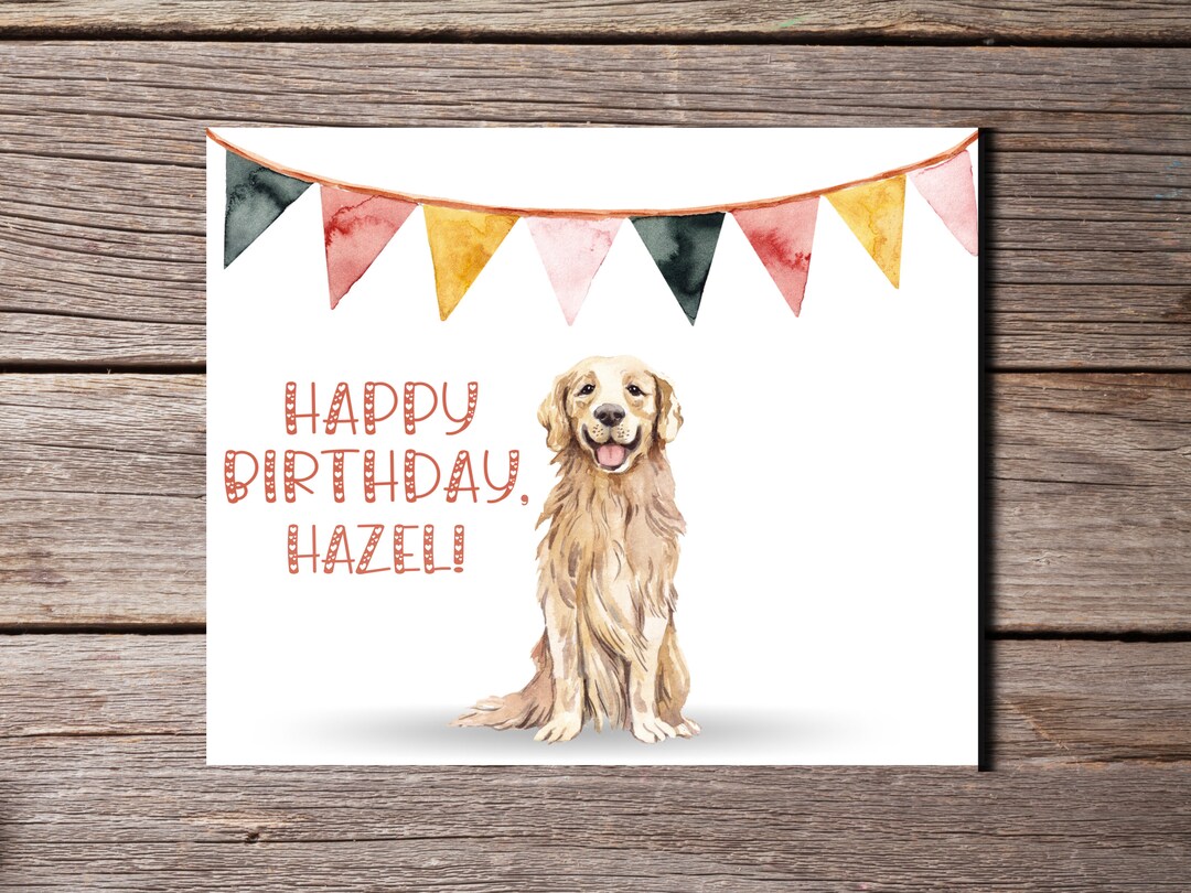 Personalized Golden Retriever Birthday Card for Dog Lover, Custom Name ...
